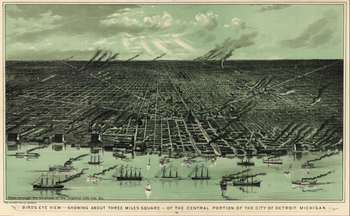 Detroit, Michigan – 1889 Bird’s Eye View Map – Battle Archives