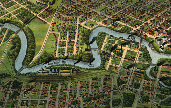 Houston, Texas – 1891 Bird’s Eye View City Map – Battle Archives