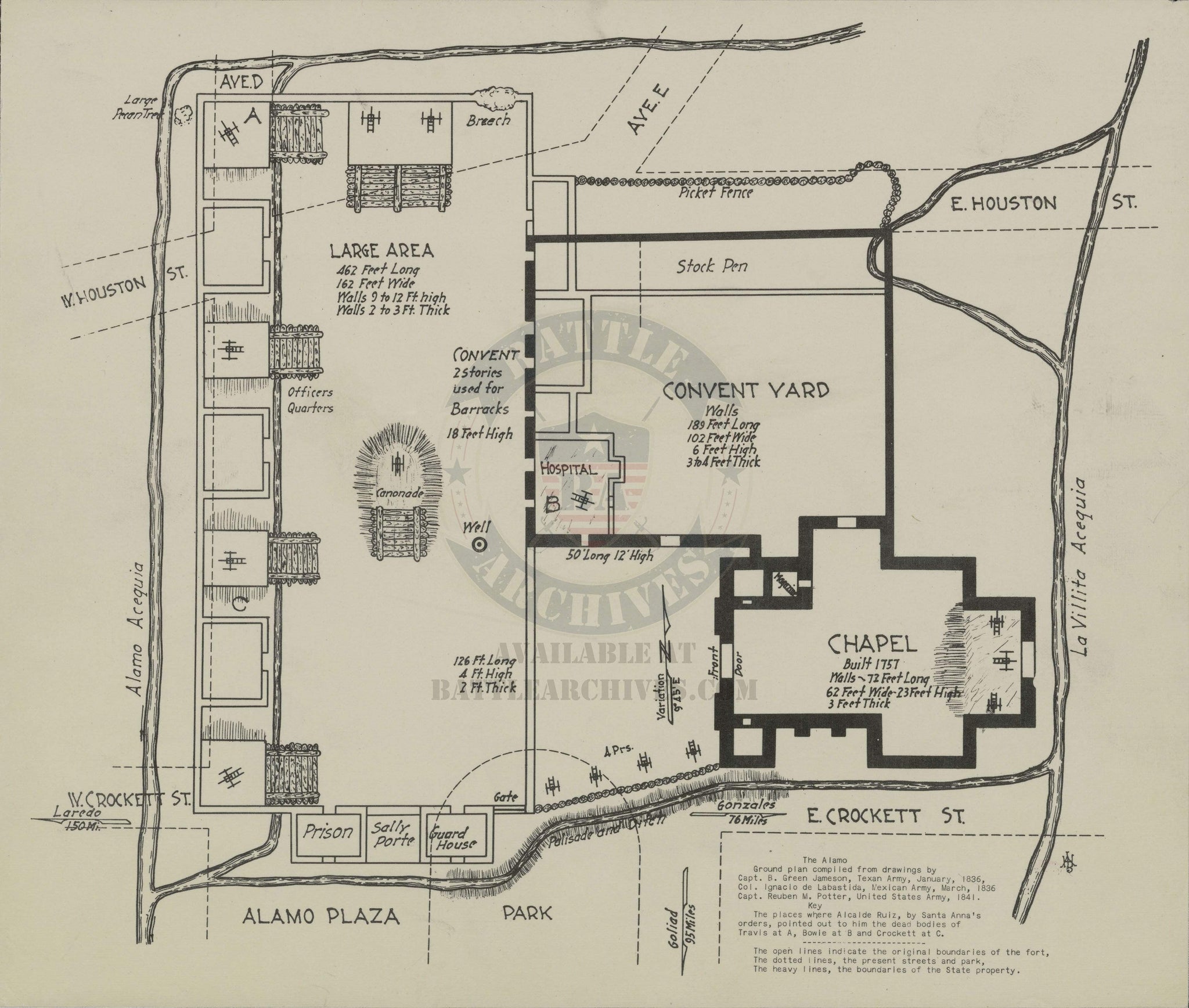 Alamo Layout and Points of Interest – 1836 Battle Map