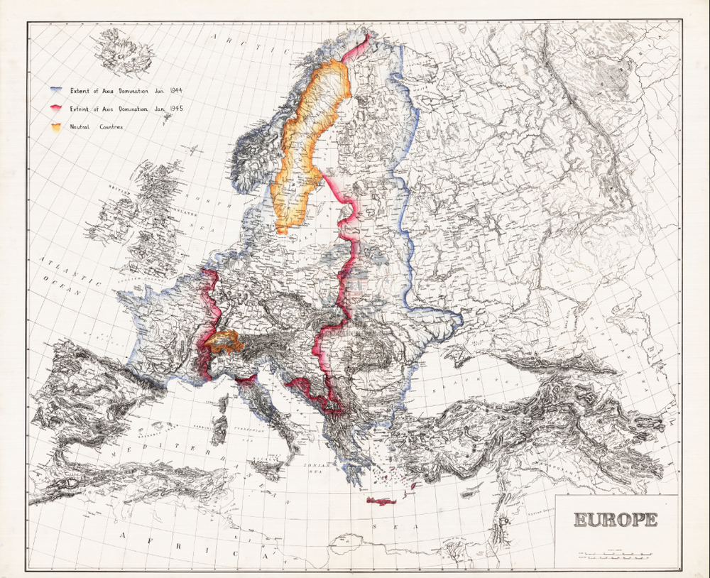 European Theater of Operations Color Map from 1944-1945