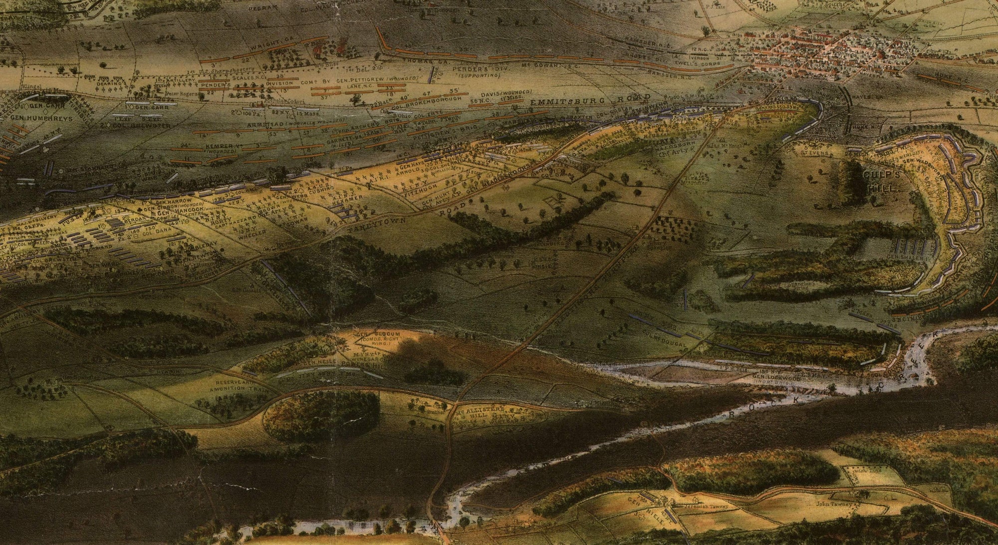 Gettysburg 1863 Birds Eye View Battle Map