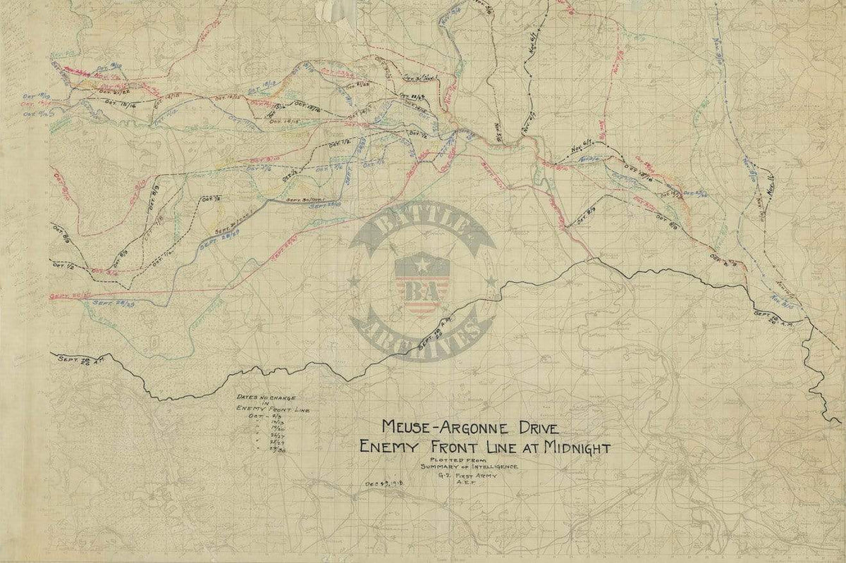 Meuse-Argonne Offensive 1:50,000 Front Line Progression Battle Map